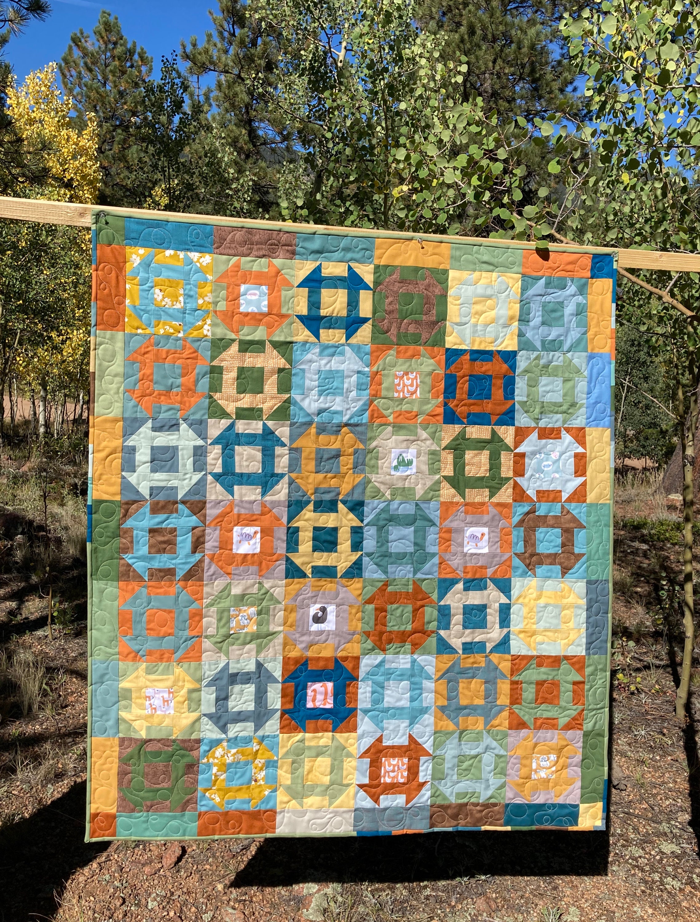 Quilt Autumn Lap Throw Crib Baby Churn Dash Fall Patchwork Solid Green ...