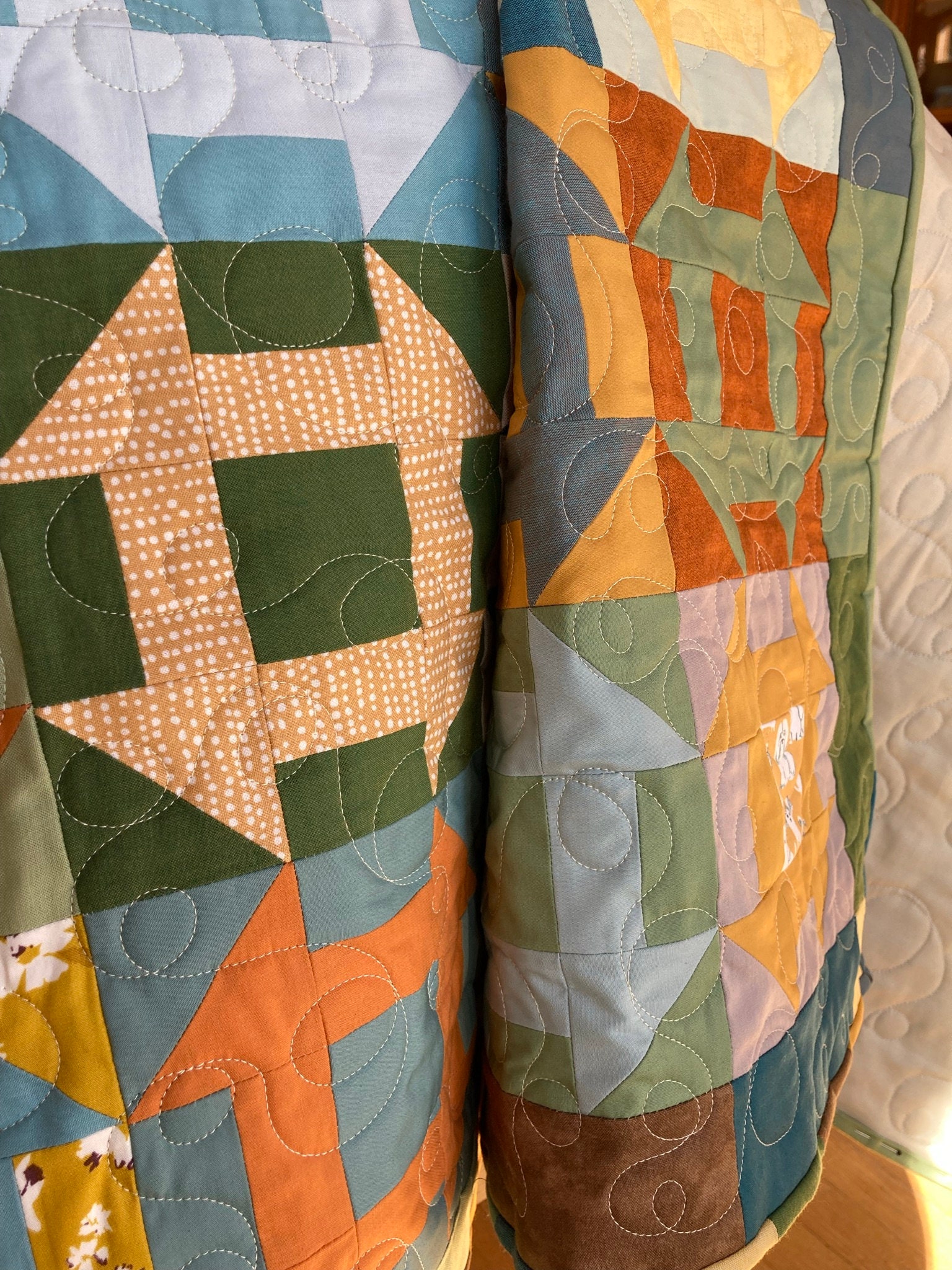 Quilt Autumn Lap Throw Crib Baby Churn Dash Fall Patchwork Solid Green ...