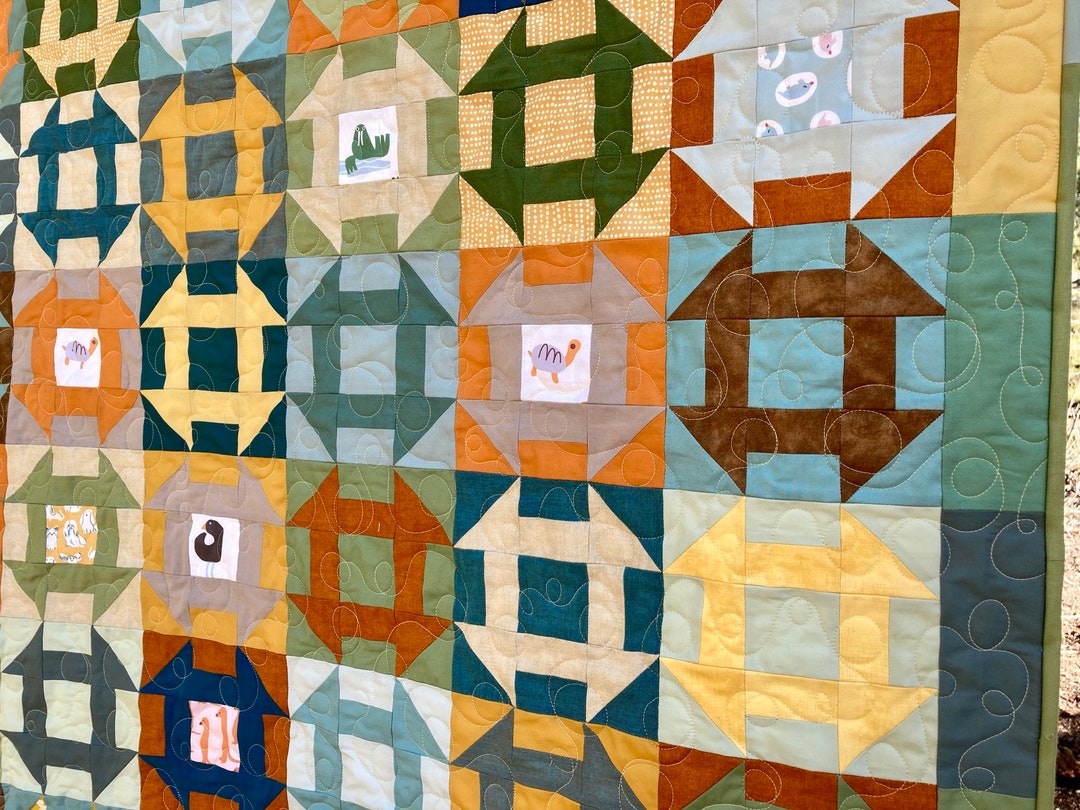 Quilt Autumn Lap Throw Crib Baby Churn Dash Fall Patchwork Solid Green ...