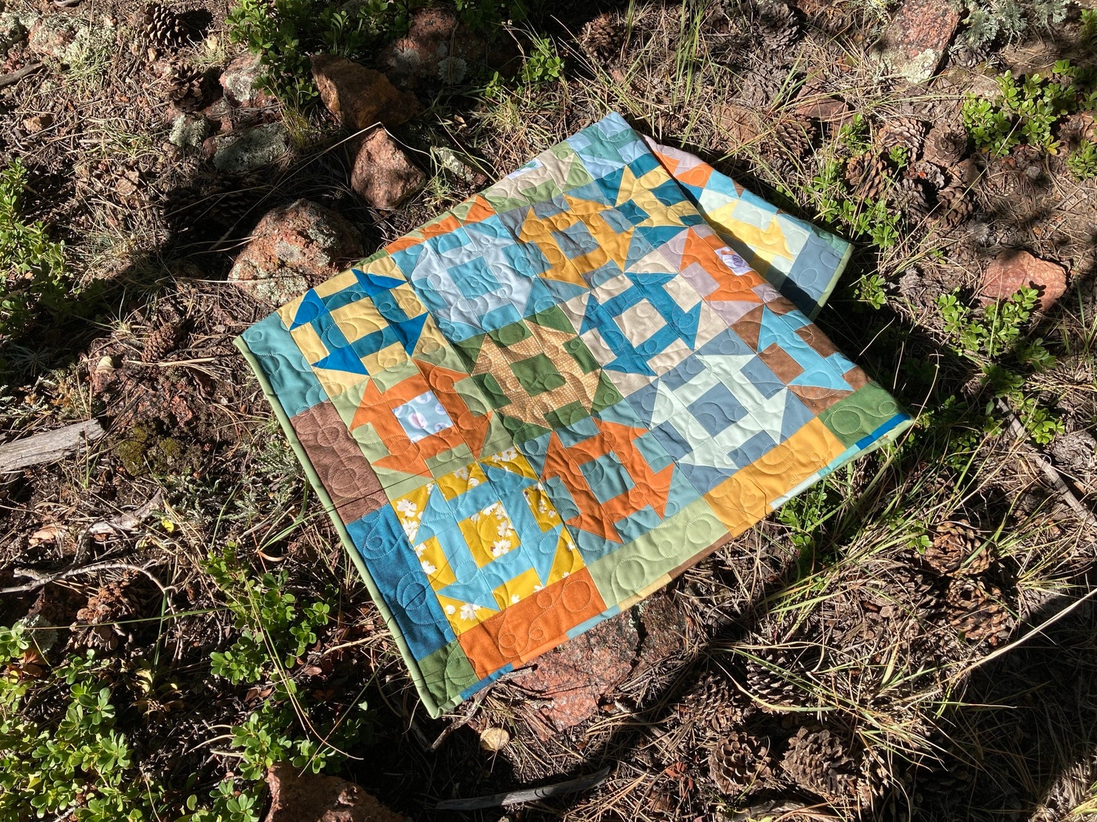 Quilt Autumn Lap Throw Crib Baby Churn Dash Fall Patchwork Solid Green ...