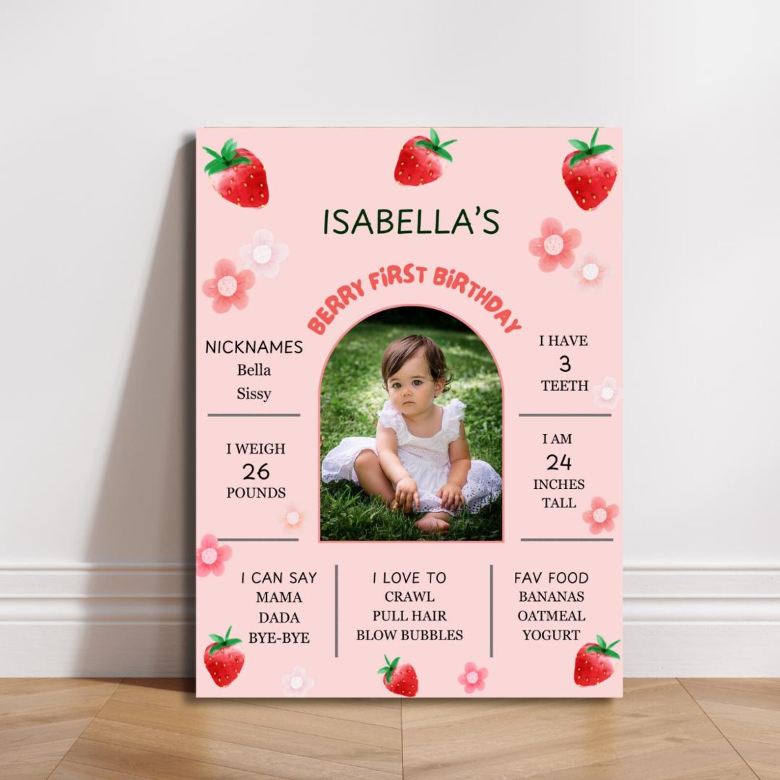 Berry First Birthday Milestone Poster Sign Strawberry 1st Birthday ...