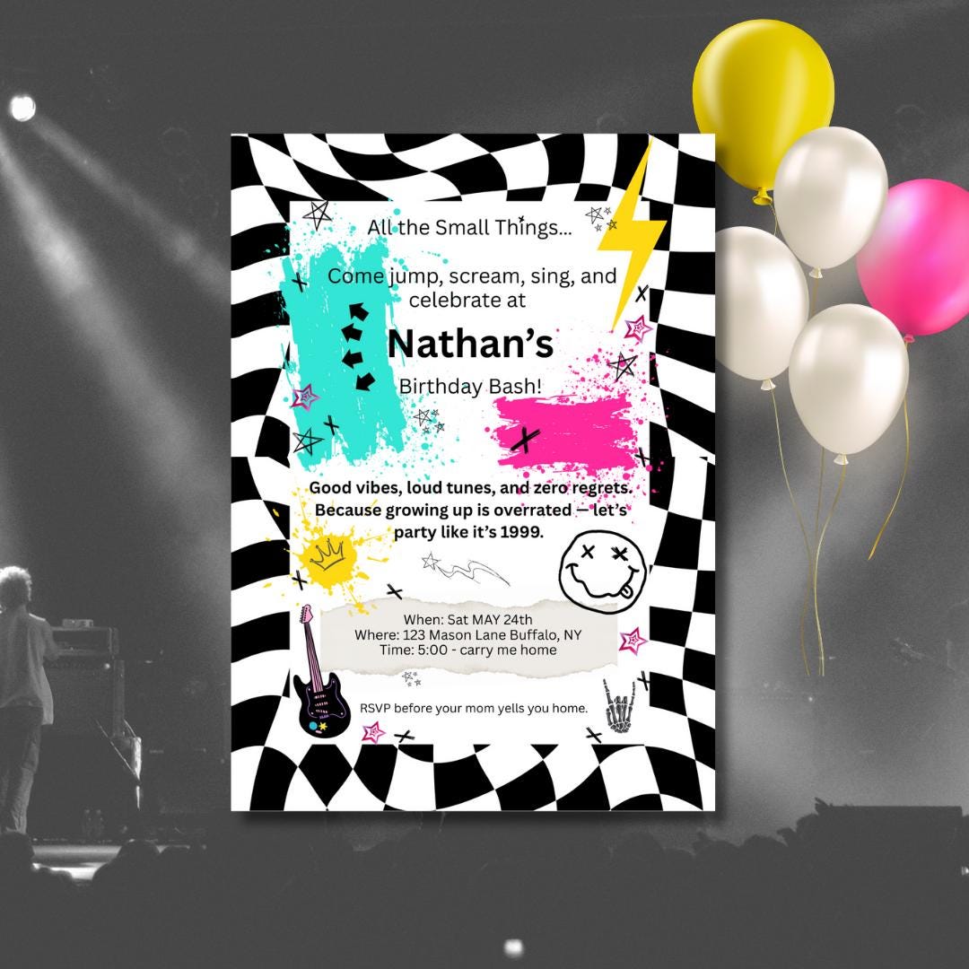 Elder Emo Birthday Invitation | Blink 182 Inspired Pop Punk Party ...