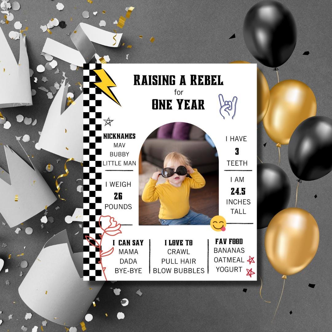 Punk Rock and Roll 1st Birthday Party Milestone Poster Emo Birthday ...