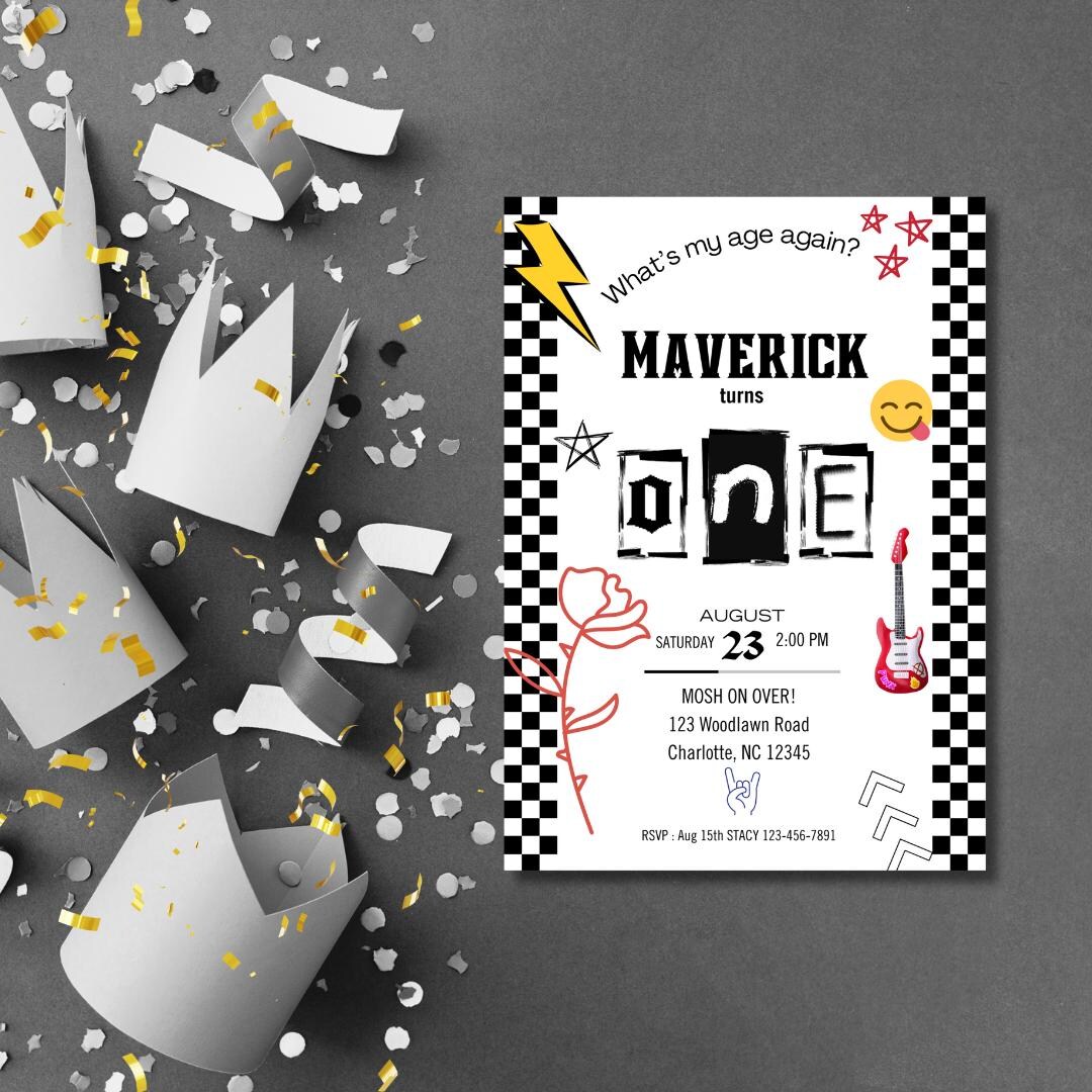 Punk Rock and Roll Birthday Party Emo Party Invite First Birthday ...