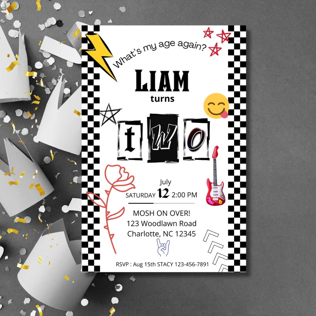 Punk Rock and Roll Second Birthday Invitation Emo Party Invitation 2nd ...