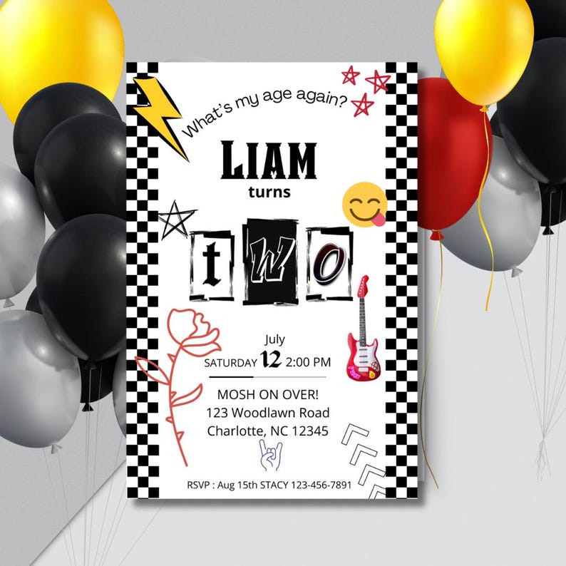 Punk Rock and Roll Second Birthday Invitation Emo Party Invitation 2nd ...