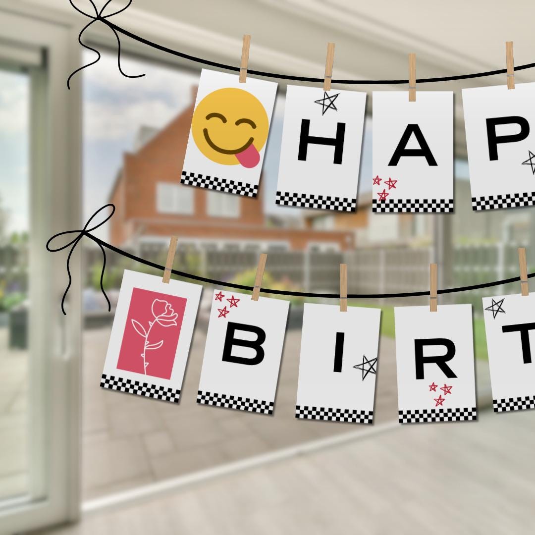 Punk Rock and Roll Happy Birthday Banner Printable Happy Birthday Sign ...
