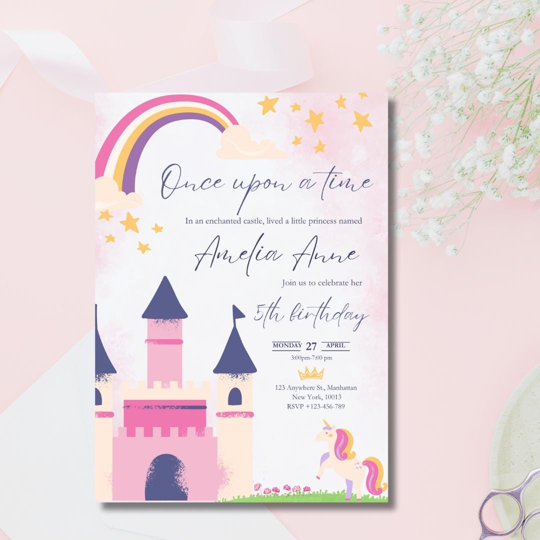 Princess Castle Birthday Invitation: Fairytale Party, Editable Canva ...