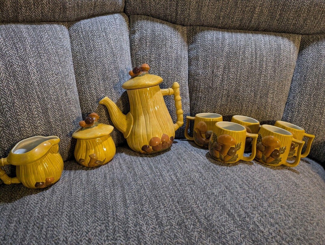 Vintage Arnels Pottery Mushroom Tea Set 8 Piece Set Yellow Mushroom - Etsy