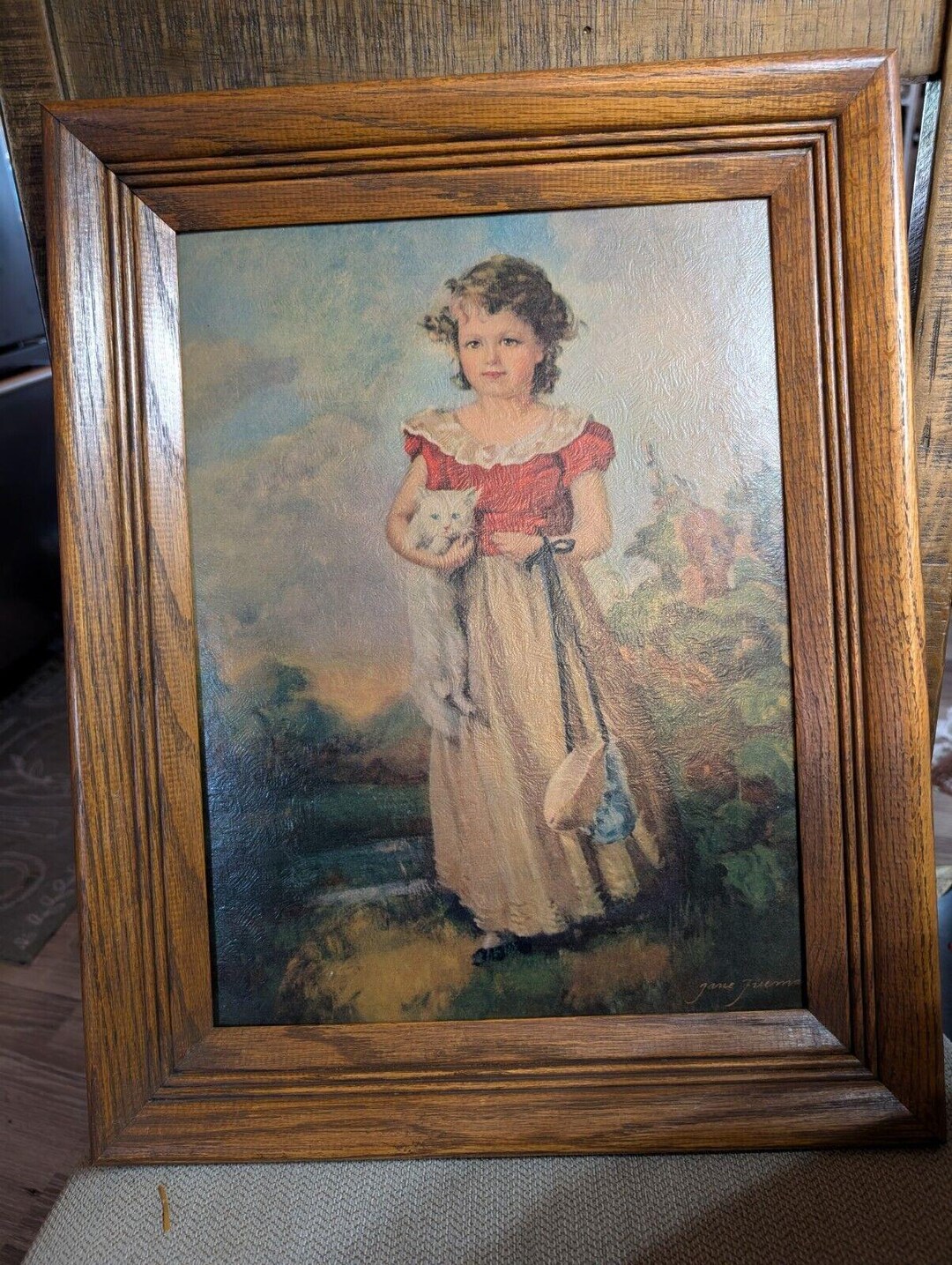 Ez Sealvintage Jane Freeman CHUMS ''A Lass With Her Kitten'' Framed Art ...