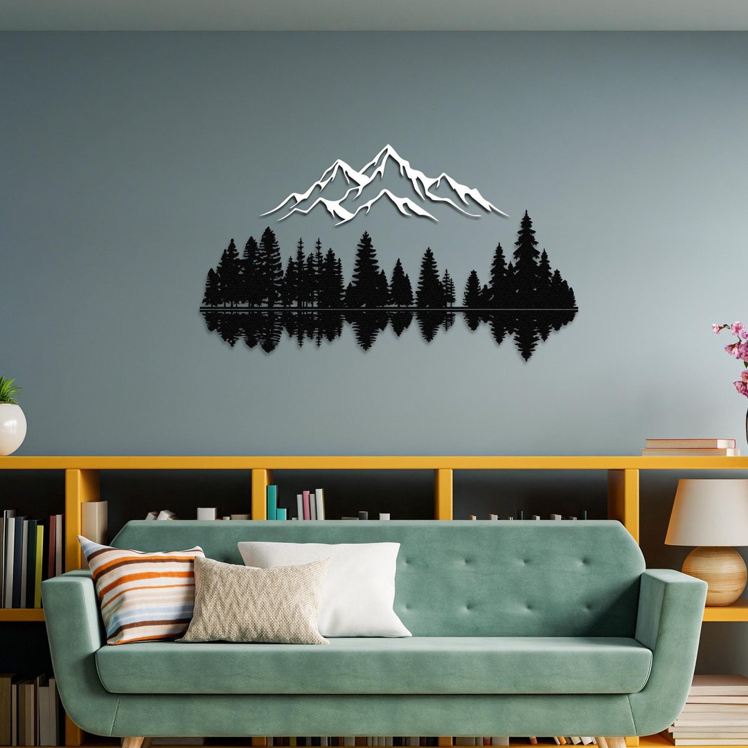 Mountain Forest Metal Wall Art, Landscape Decor, Yard Wall Art, Snow ...