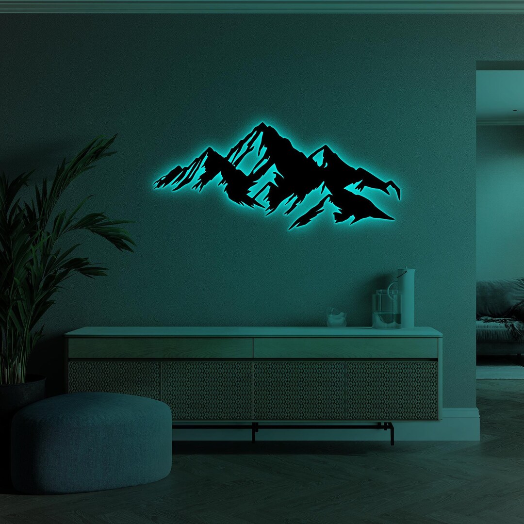 Mountain LED Metal Wall Sign, Lake House Decor, Led Mountain Art, Cabin ...