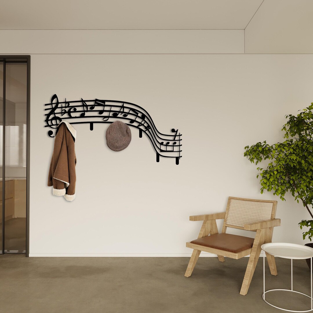 Metal Wall Hanger, Music Notes Decor, Coat Rack, Decorative Hooks ...