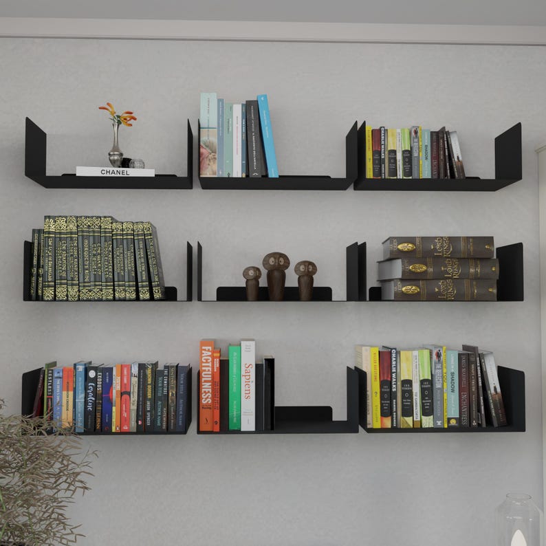 Metal Bookshelf Floating, Hidden Shelf Wall Mount, Bookshelf Decor Book ...