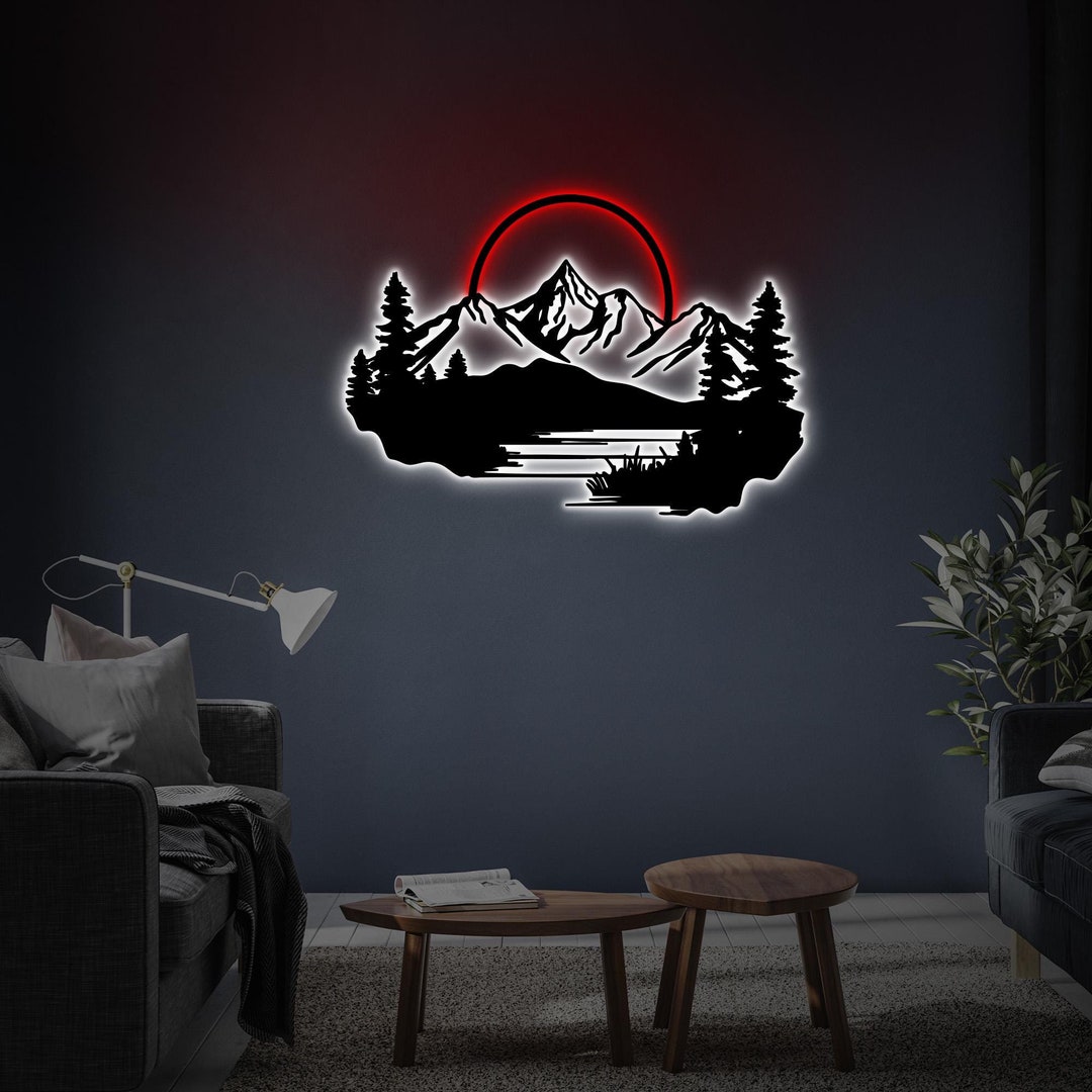 Mountain Forest LED Wall Sign, Nature Metal Decor, Wall Light Art ...