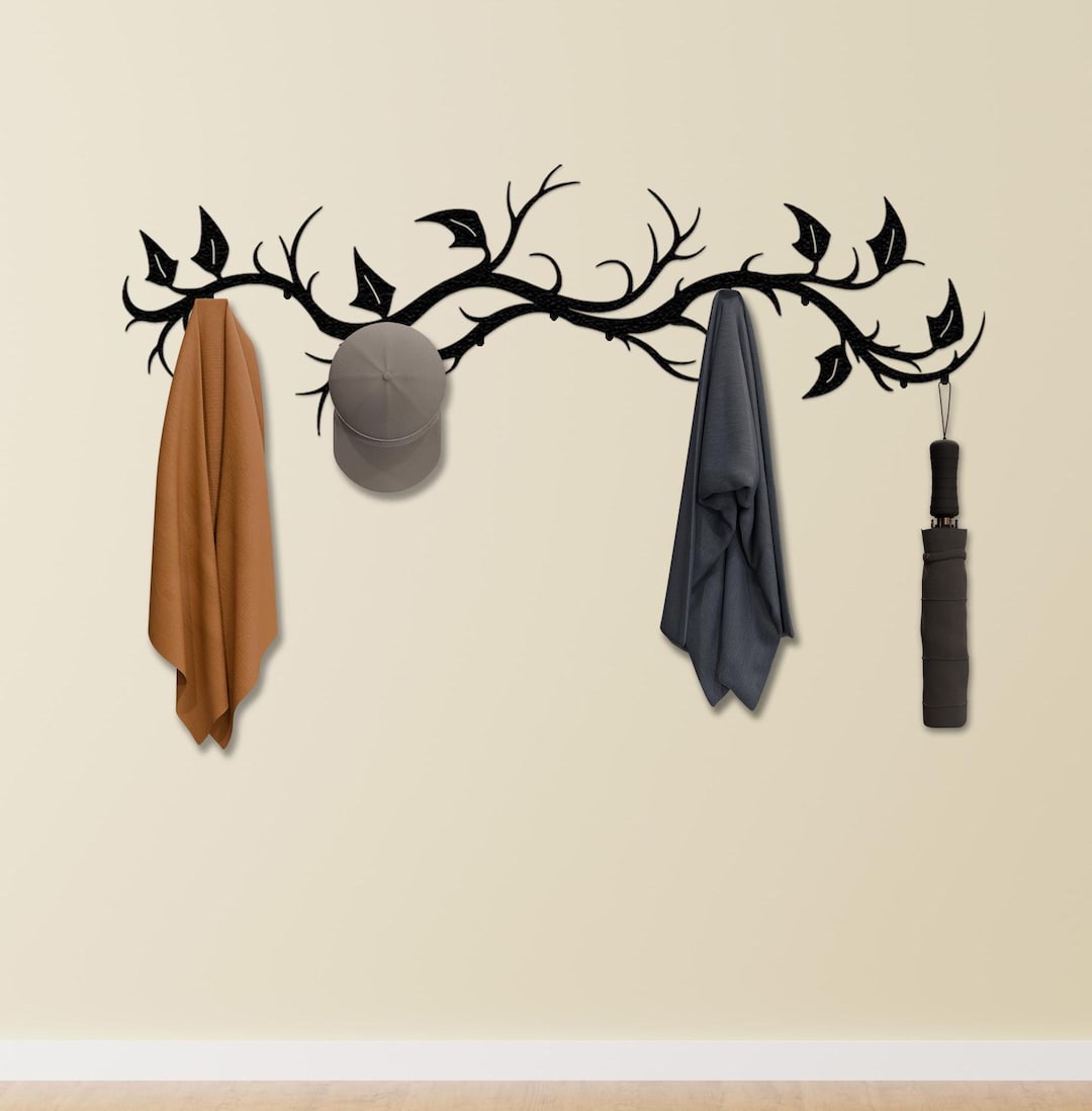 Ivy Tree Branch Wall Hanger Metal, Decorative Hooks, Nature Decor, Coat ...