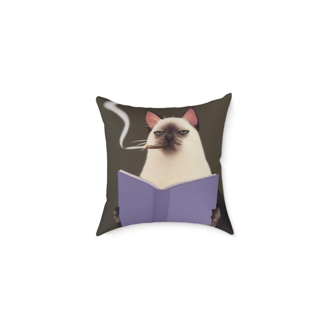 Whimsical Smoking Cat Reading Pillow, Funny Pet Cushion - Etsy
