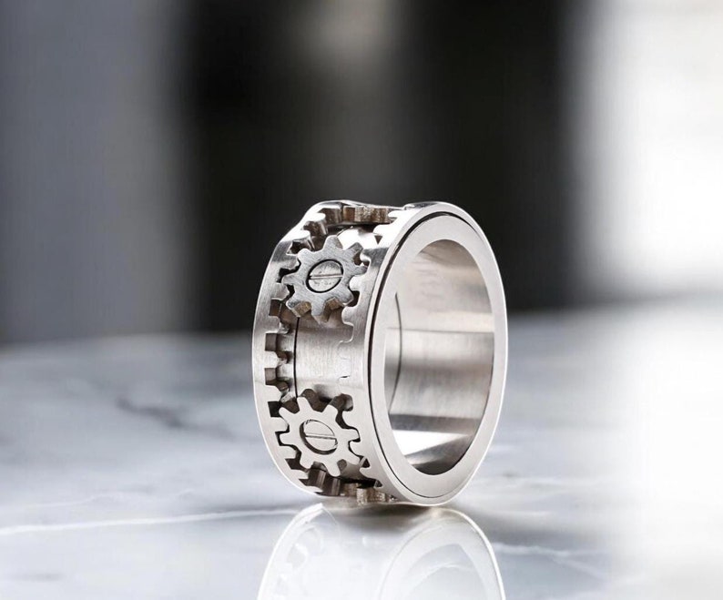 Gear Spinner Ring, Rotating Gear Ring, Fidget Spinner Ring, Spinning Cog Ring, Silver Gear Ring ...