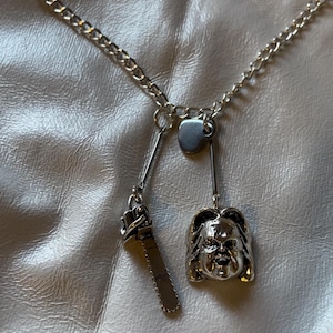 Leatherface Necklace With Stainless Steel Hearts and Chain - Etsy