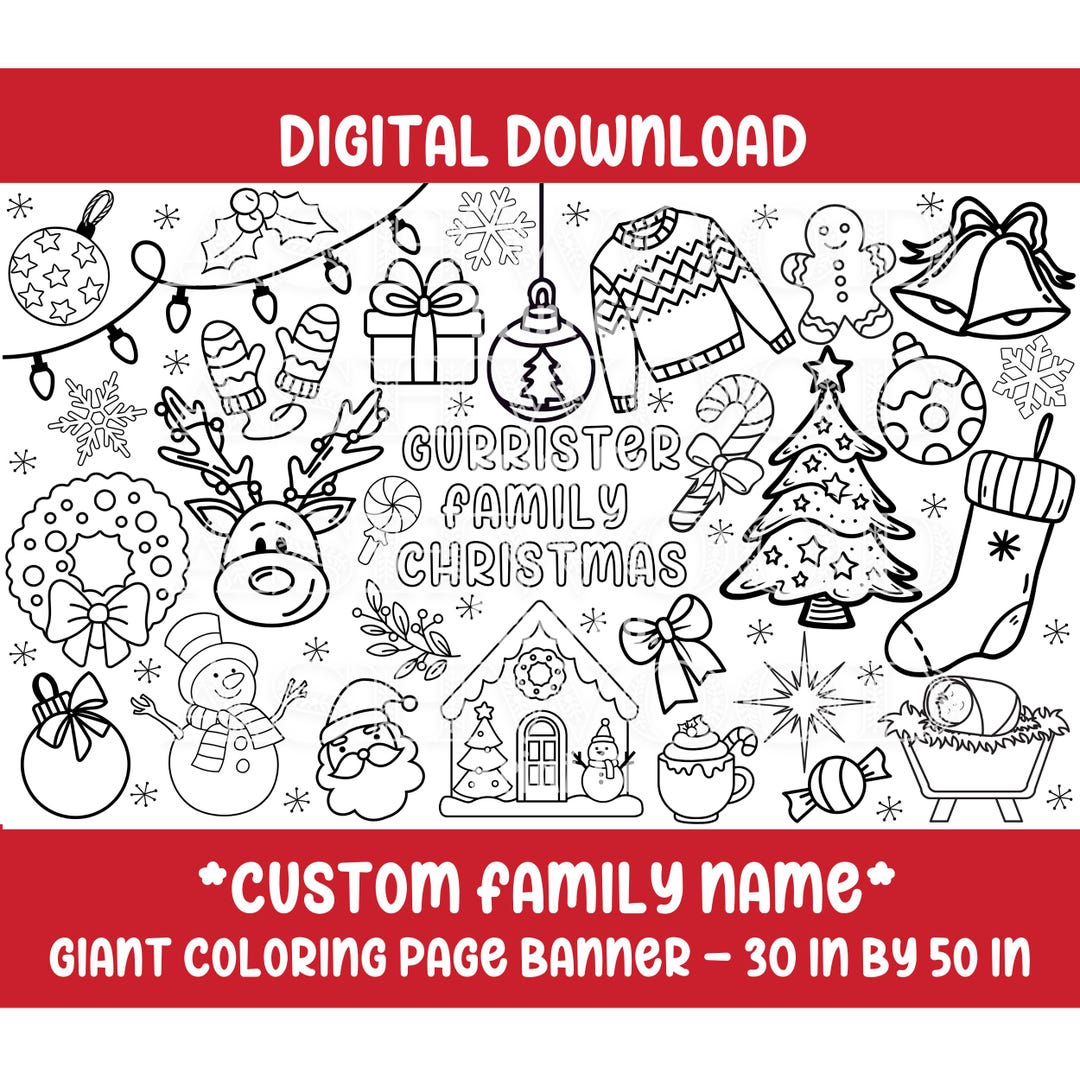 Custom Family Name - Giant Christmas Coloring Poster, Holiday Coloring ...