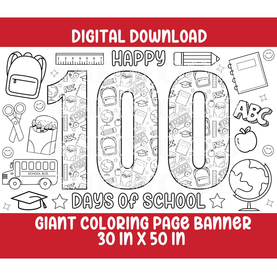 Giant 100 Days of School Coloring Poster, School Coloring Page, Teacher ...