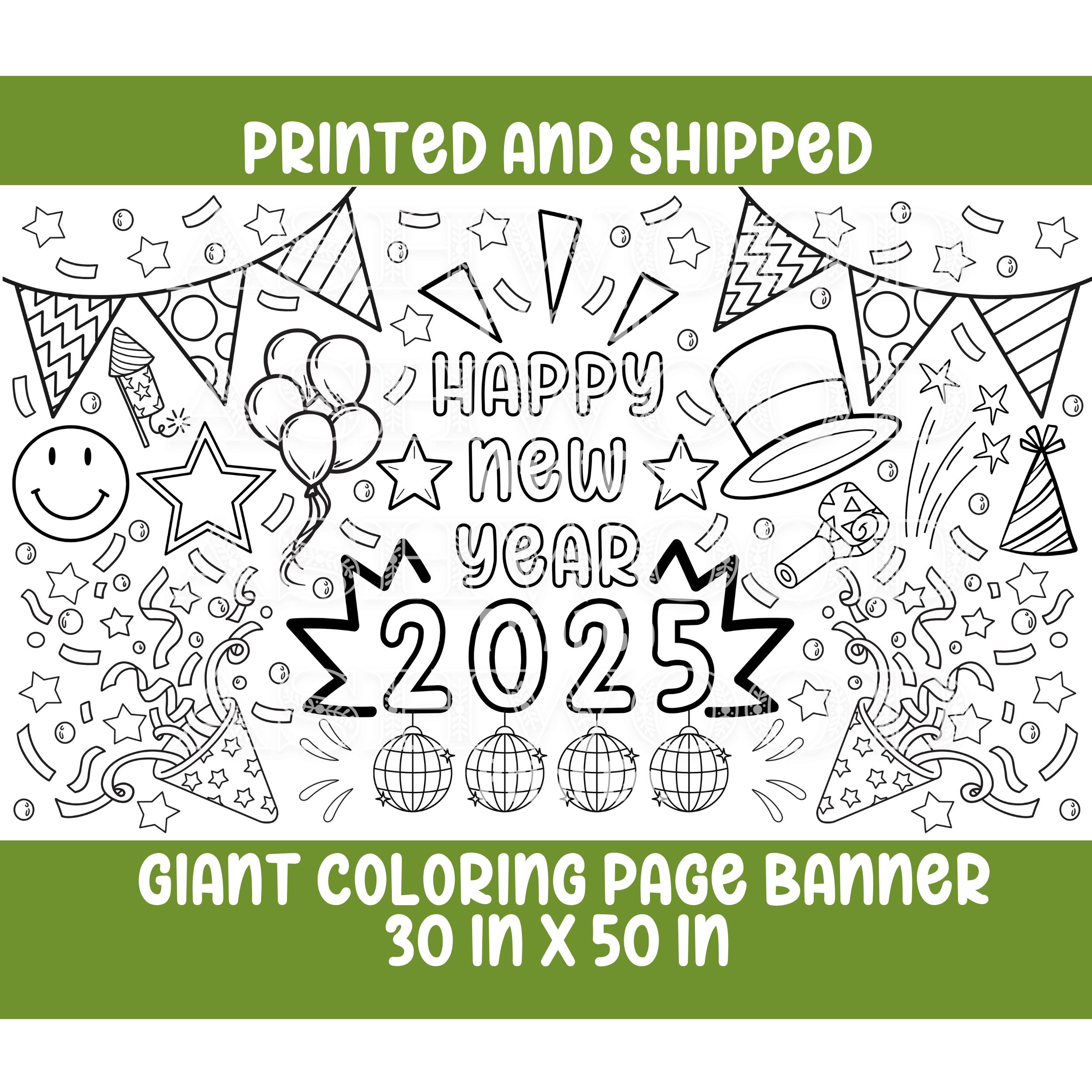 Giant New Year Coloring Poster, Holiday Coloring Page, Activities for ...