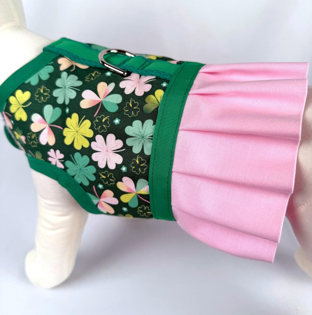 St. Patrick's Day Shamrock With Pink Ruffle Dog Harness Vest Dress - Etsy