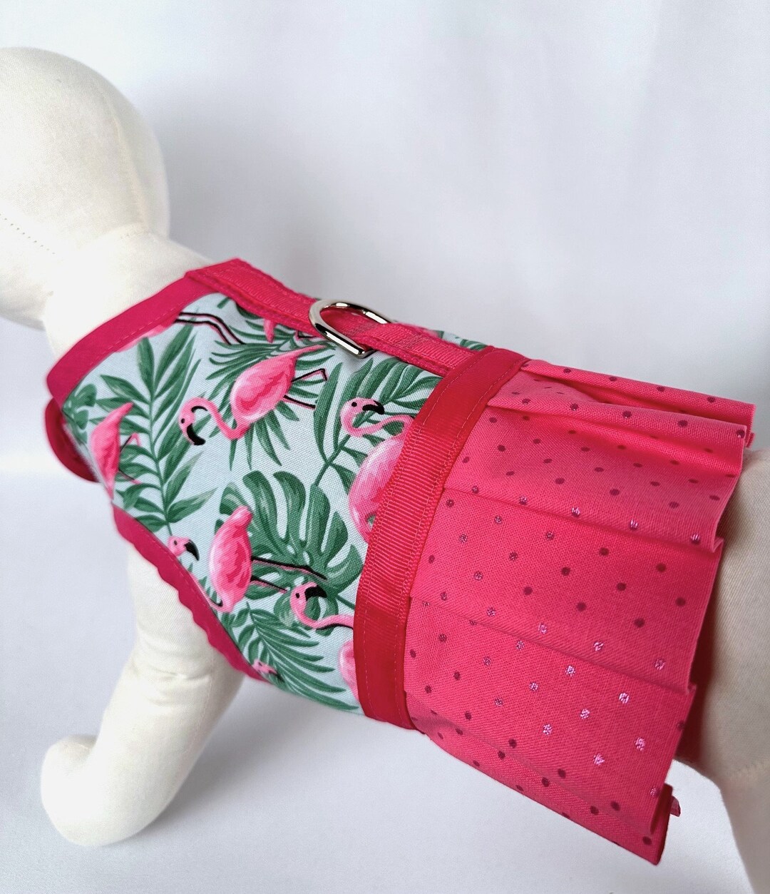 Pink Flamingo Palm Fronds Summer Tropical Dog Ruffle Dog Harness Vest ...