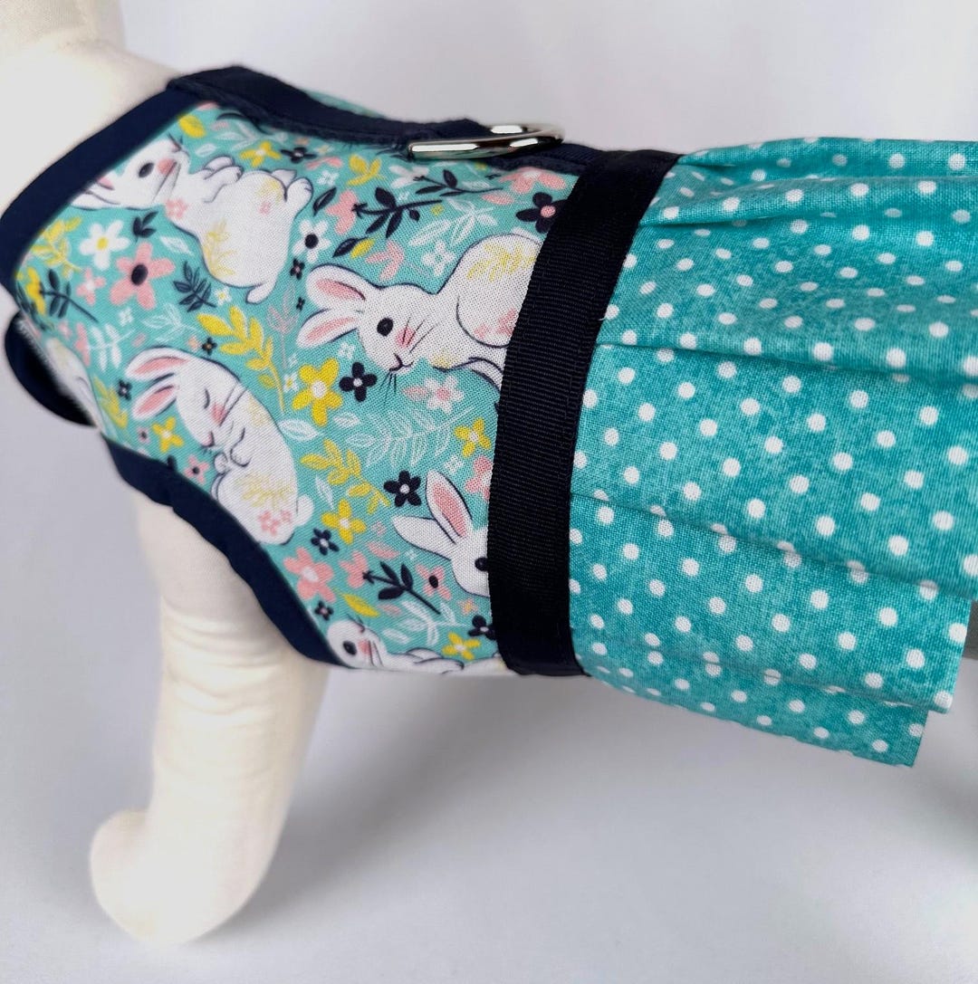 Teal and Navy Easter Bunny and Flower Dog Ruffle Harness Vest Dress - Etsy