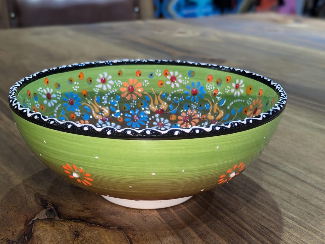 Hand-painted Turkish Ceramic Bowl: Green Mandala Floral Design - Etsy