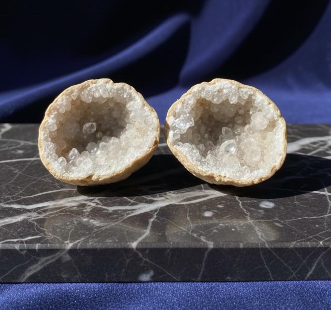 Popcorn Crystal Geode Pair | Cauliflower & Druzy Quartz Pocket Cave | 6 ...