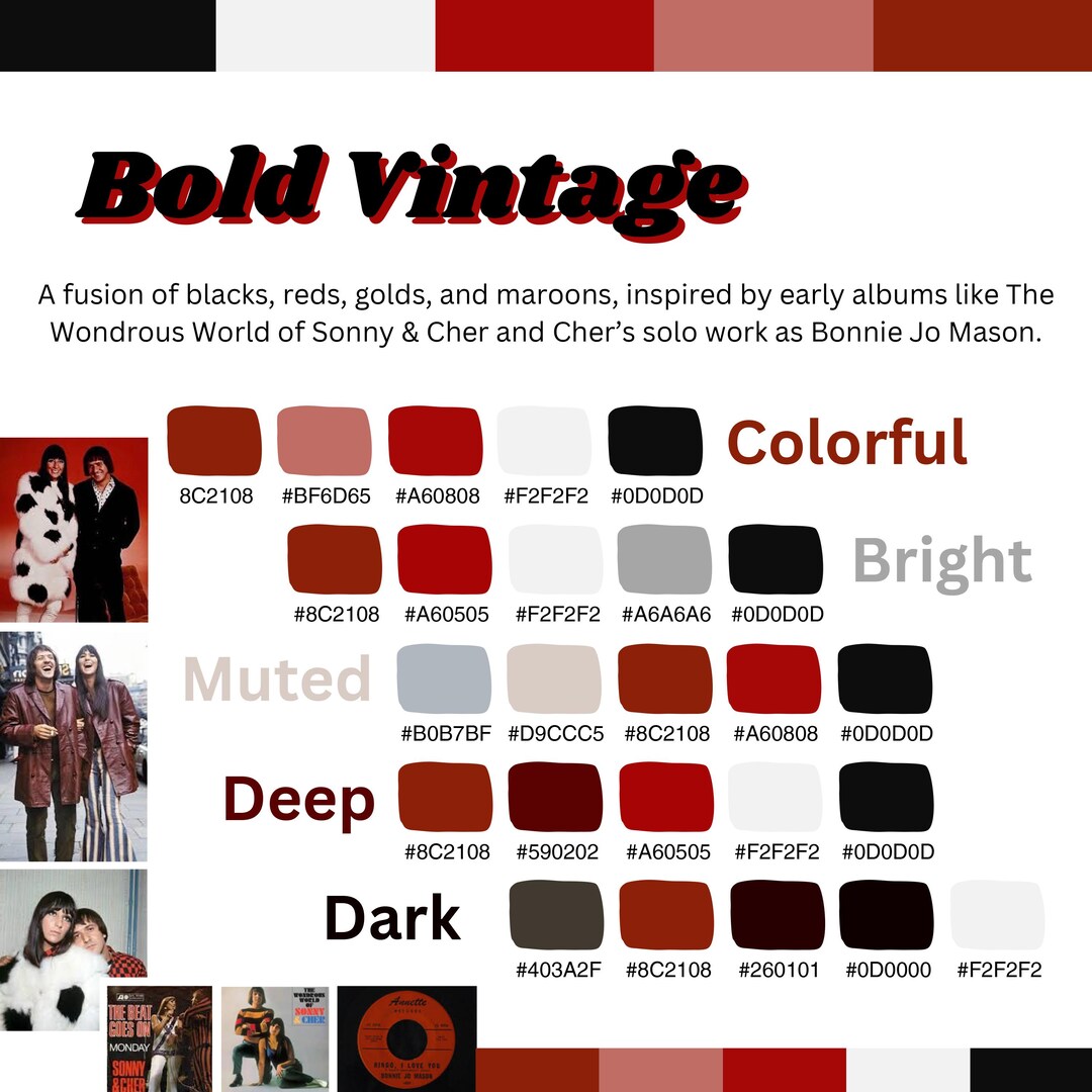 60s Sonny & Cher Coloring Book: Color Palettes, Editable Designs ...