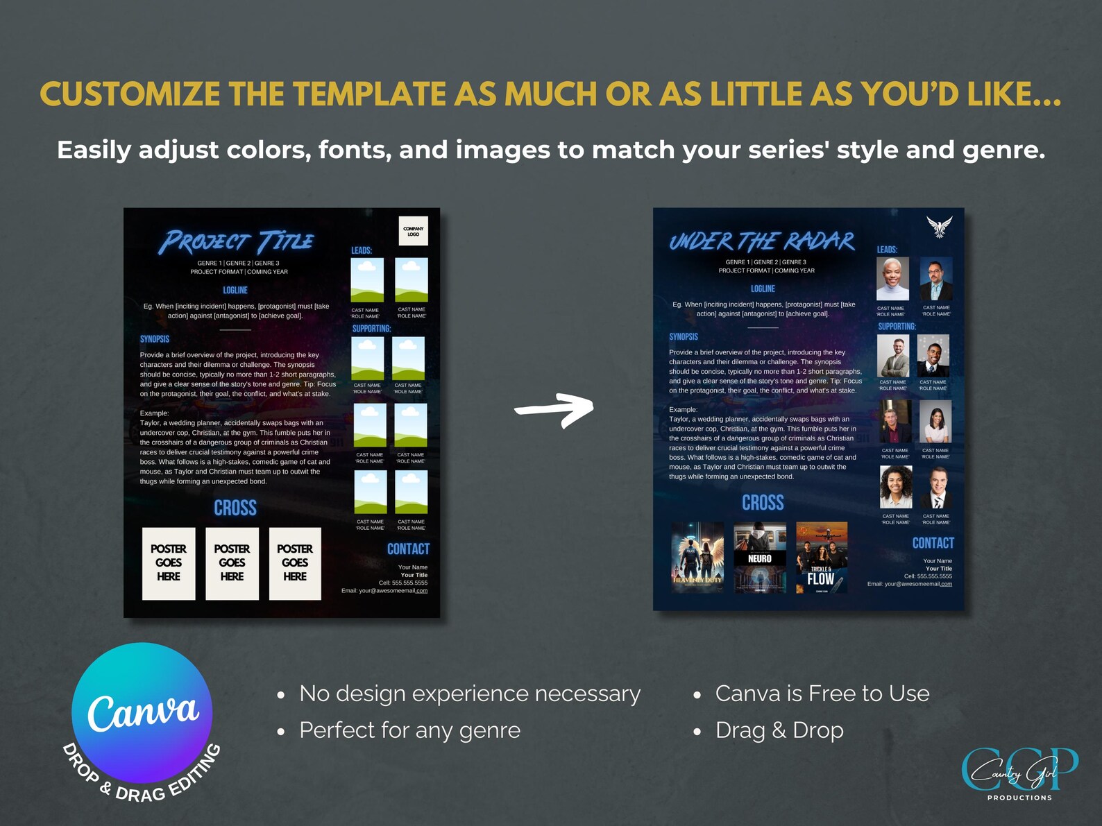 Film & TV Pitch One Sheet Template: 5 Canva Layouts (digital Download ...