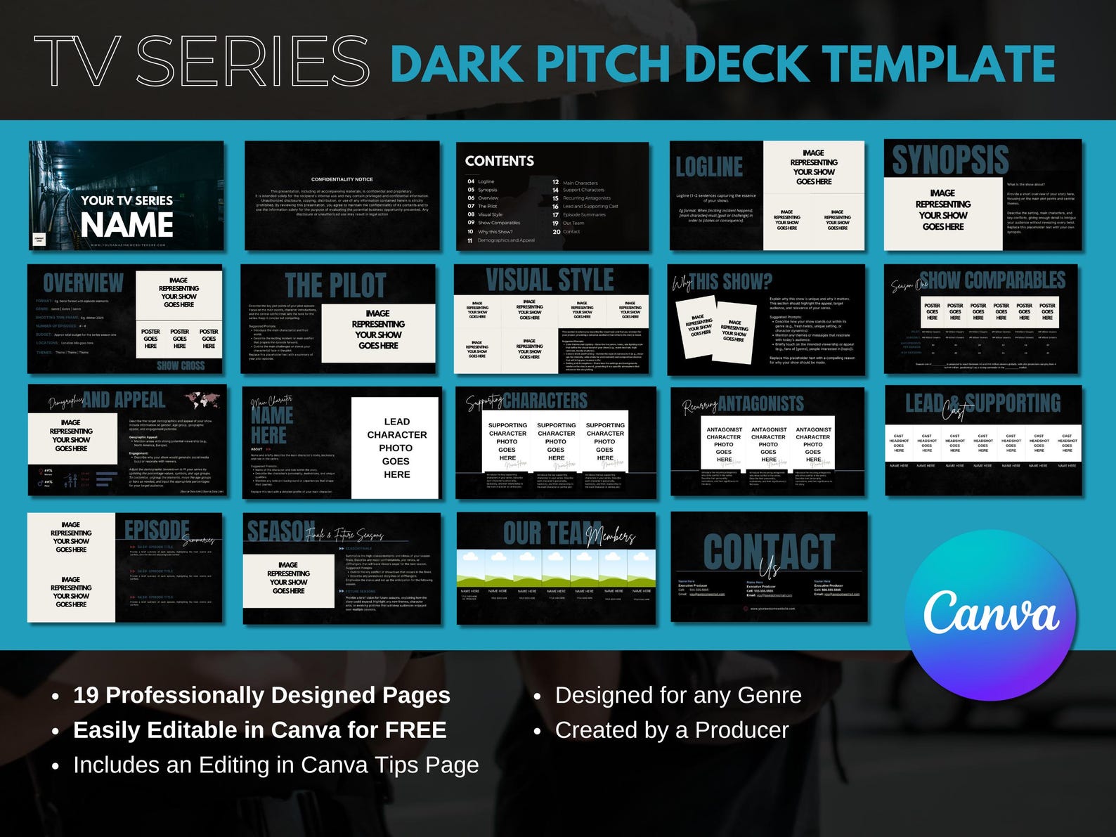 TV Series Pitch Deck Template: Canva, Light & Dark (digital Download ...