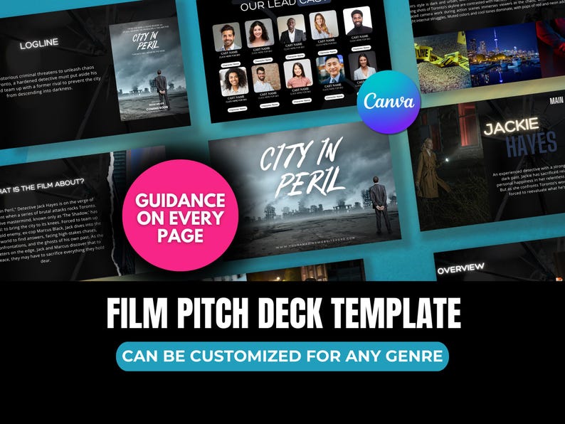 Film Pitch Deck Template for Canva: Customizable Filmmaker Presentation ...