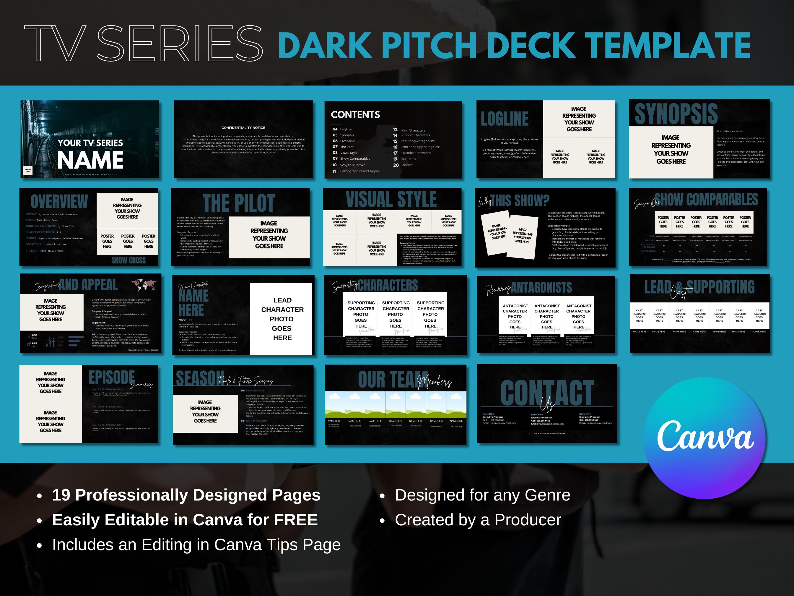 TV Series Pitch Deck Template: Canva, Light & Dark (digital Download ...