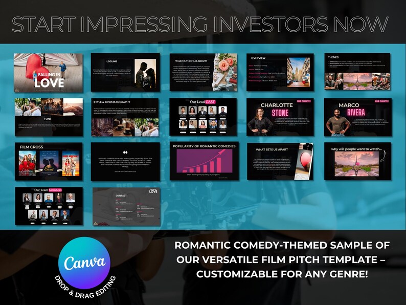 Film Pitch Deck Template for Canva: Customizable Filmmaker Presentation ...