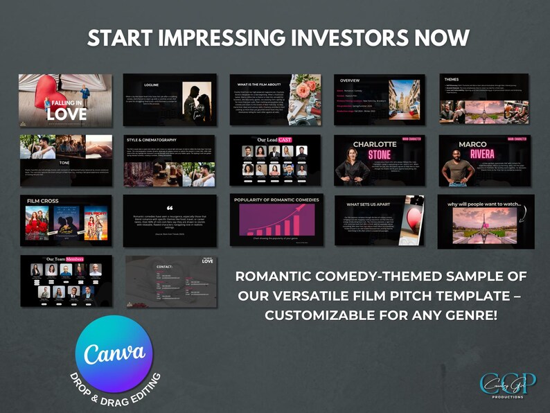 Film Pitch Deck Template Movie Pitch Deck Editable Canva Pitch Deck for Short Film Investor ...