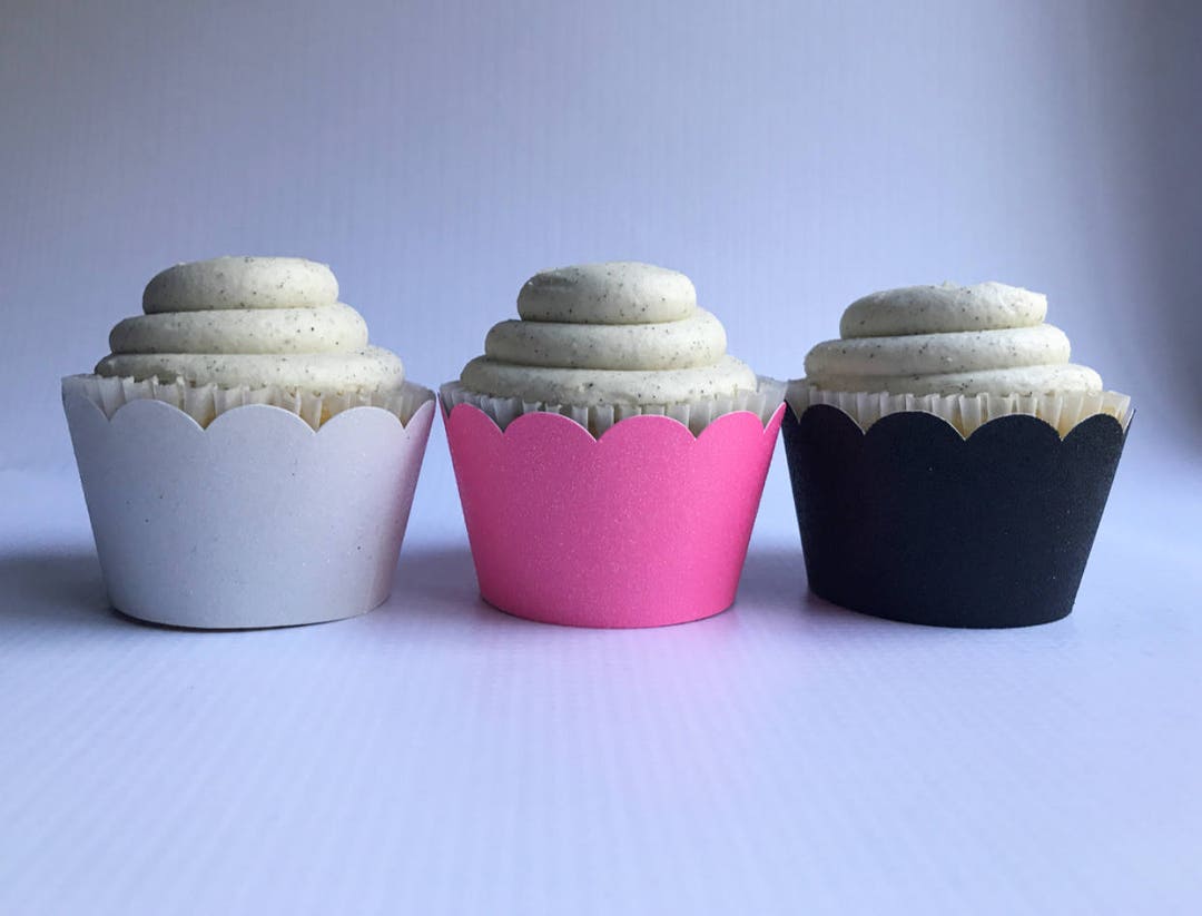 Glitter Scalloped Cupcake Wrappers (qty. 12)| White, Pink, Black ...