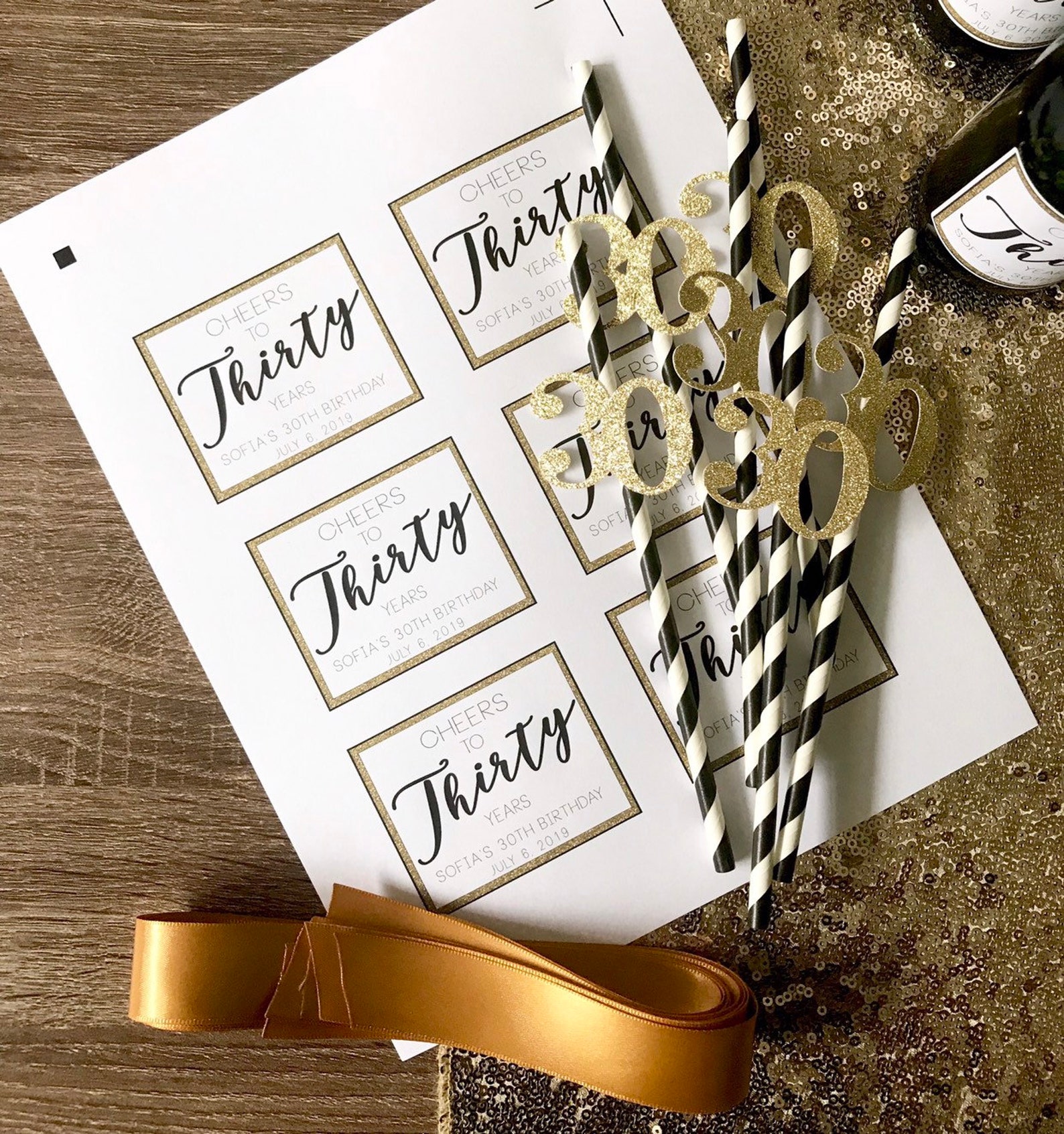 30th Birthday Straws Wine Bottle Labels and Satin Ribbon | Etsy