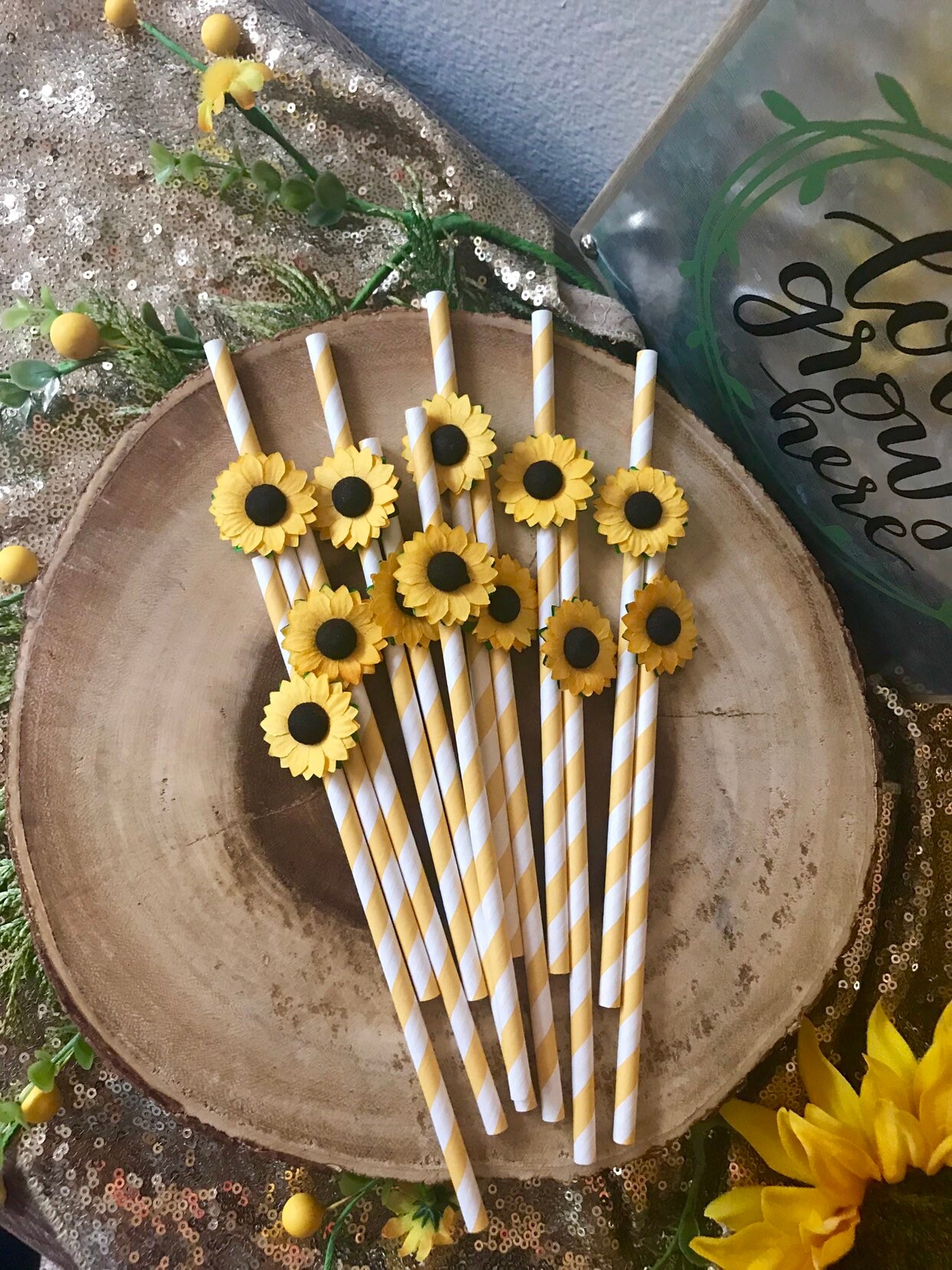 Sunflower Straws (qty. 12)| Sunflower Party Decor| Bee Birthday ...