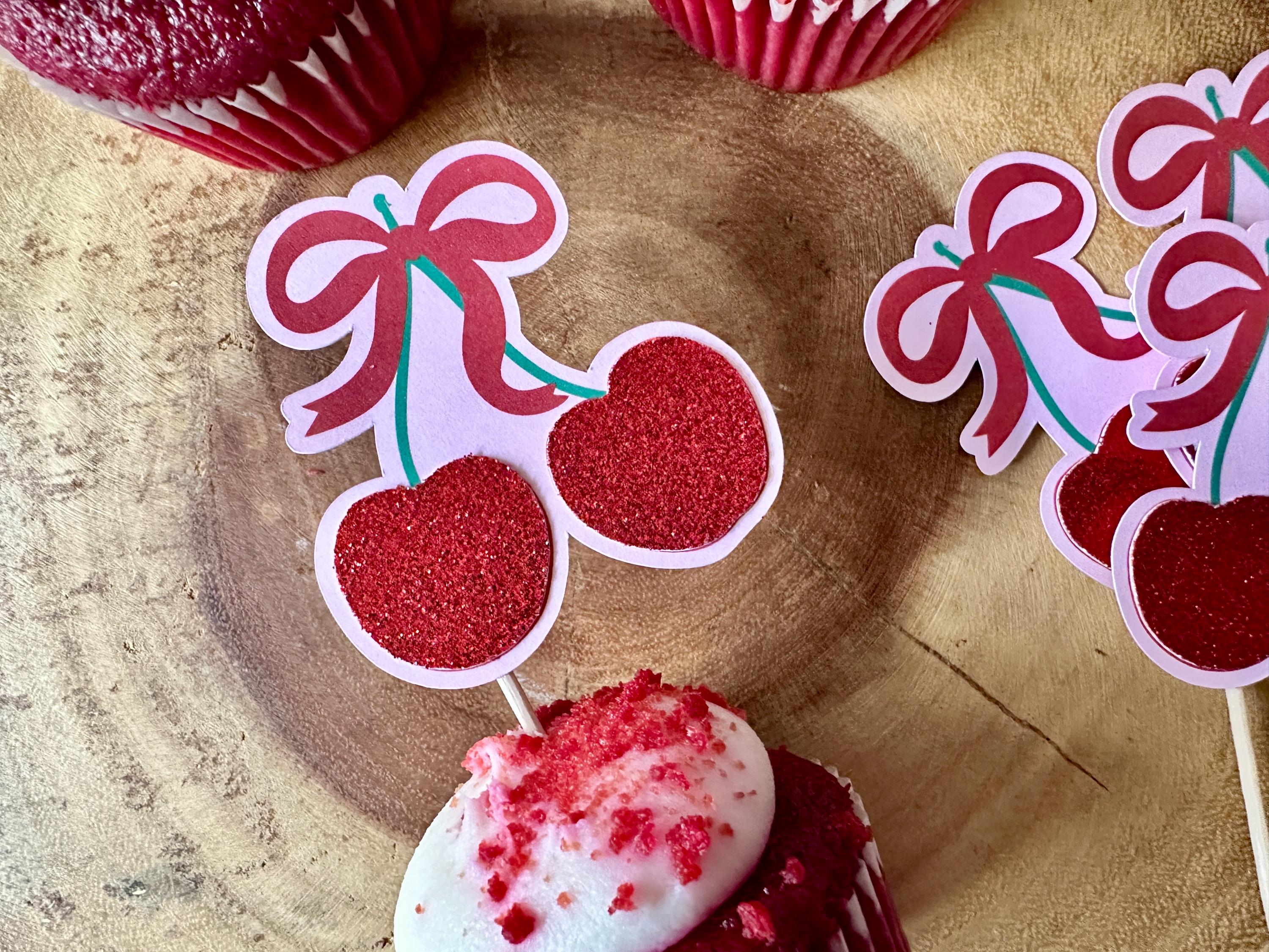 Cherry Cupcake Toppers (qty. 6)| Mon Cheri Party| Cherry on Top Decor ...