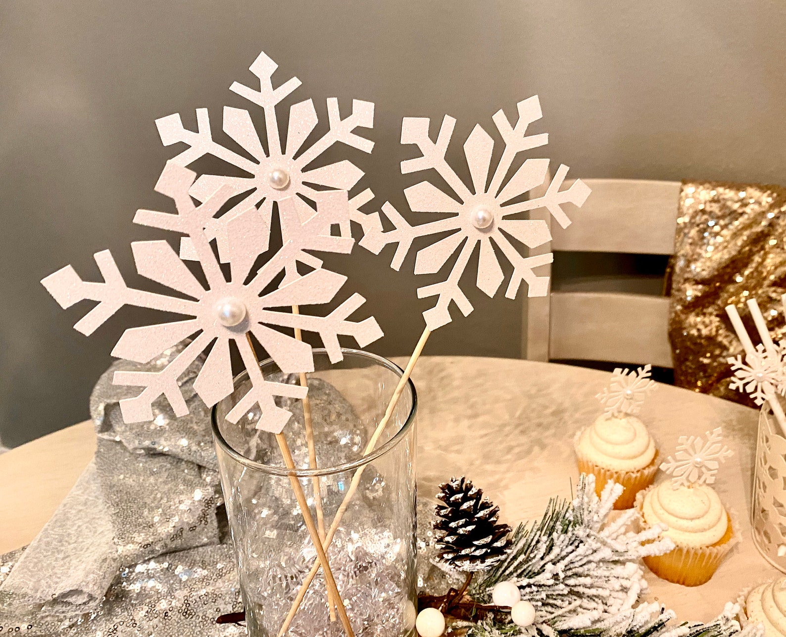 Snowflake Centerpiece qty. 3 Winter Wonderland Decor - Etsy