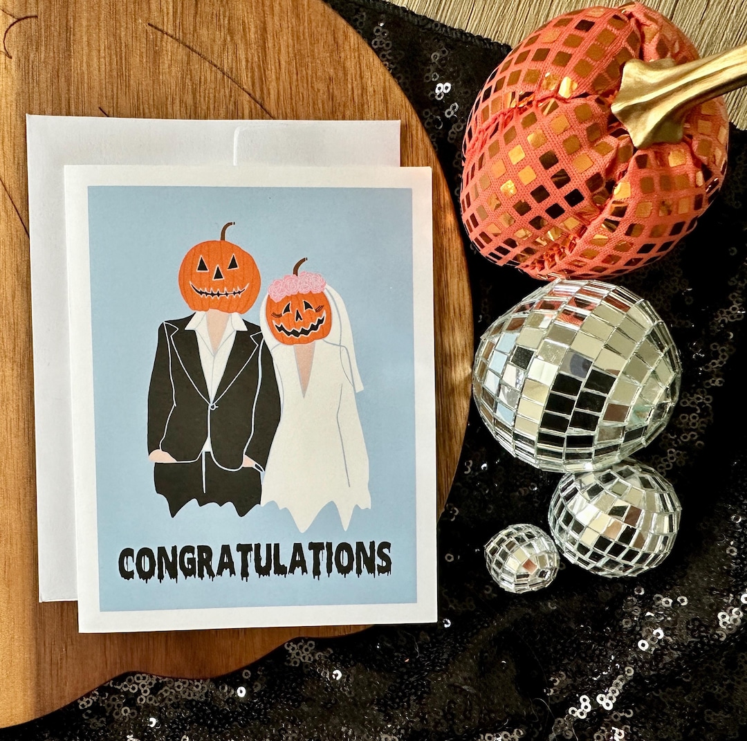 Pumpkin Couple Wedding Card (qty. 1)| Pumpkin Wedding Cards| Halloween ...