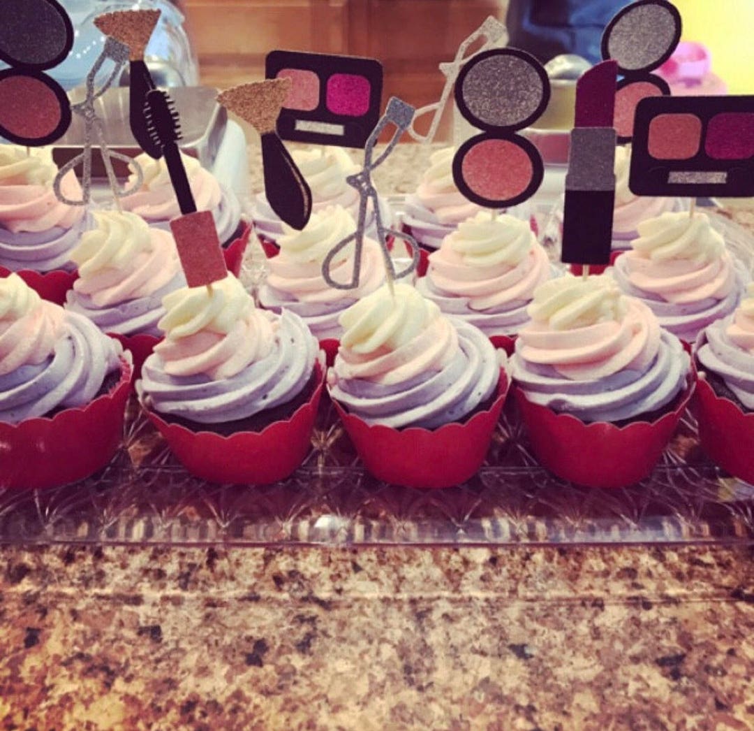 Make up Cupcake Toppers (qty. 6)| Spa Cupcake Toppers| Make up Party ...