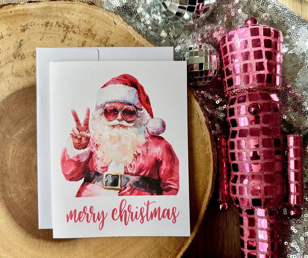 Retro Santa Christmas Card| Pink Santa Cards| Pinkmas| Christmas ...