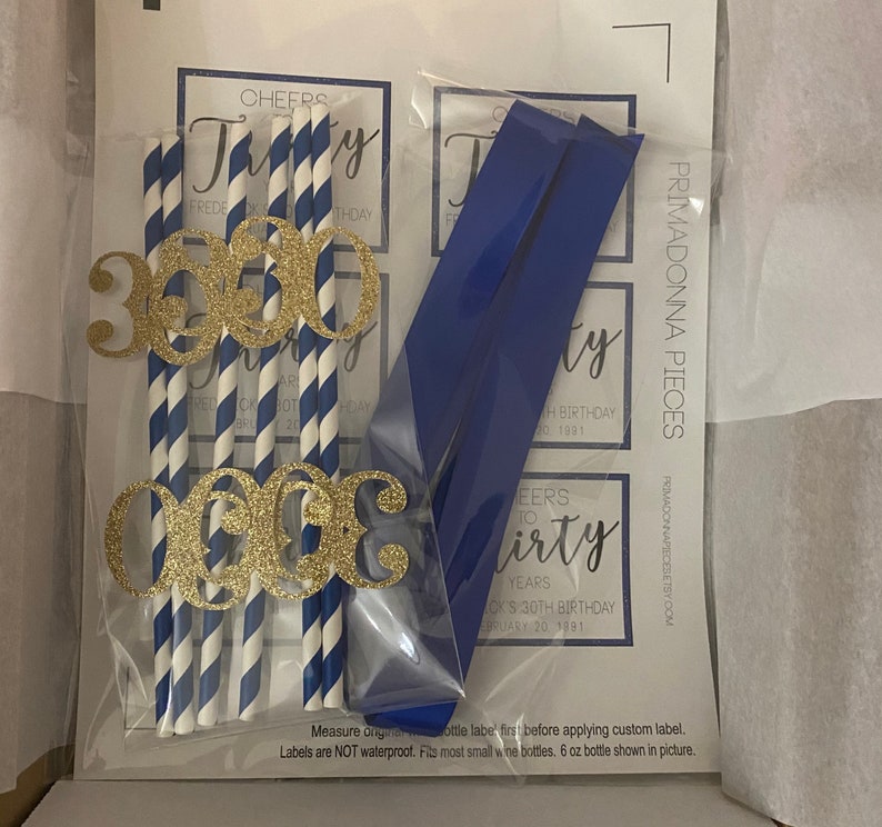 30th Birthday Straws Wine Bottle Labels and Satin Ribbon | Etsy