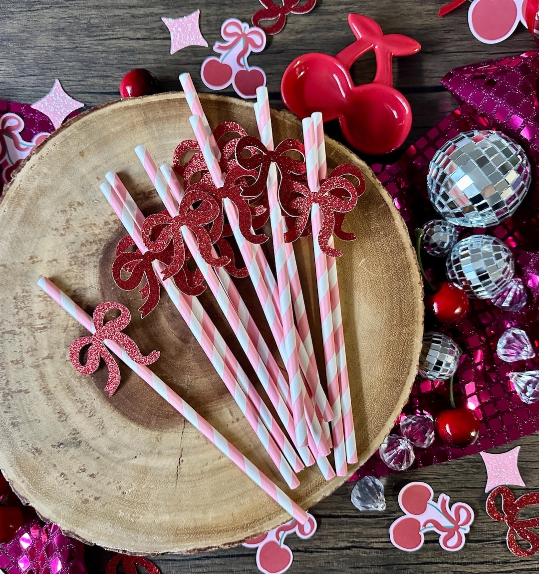 Bow Straws (qty 12)| Bow Party Decor| Mon Cheri Theme| Bow Bridal ...