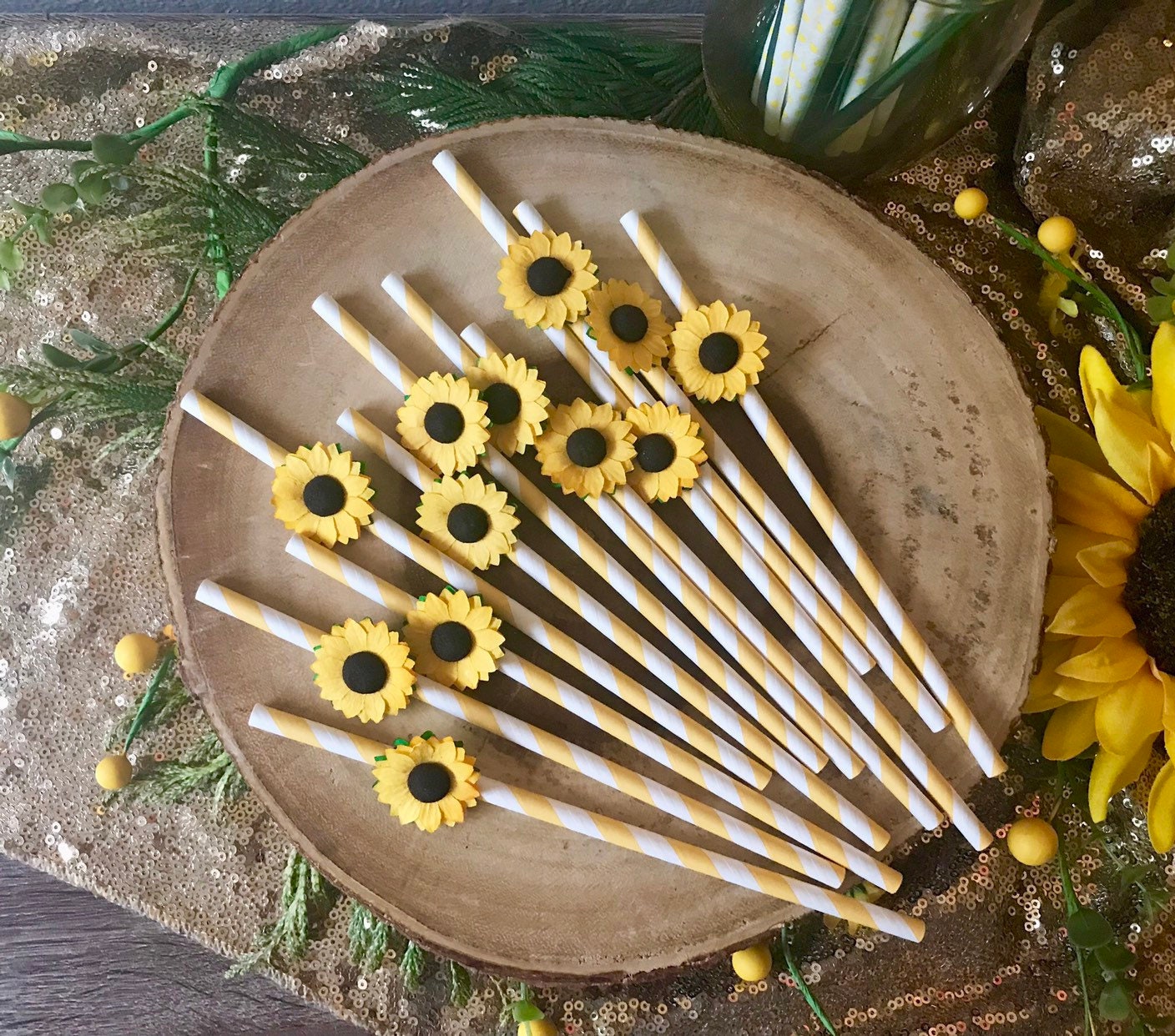 Sunflower Straws (qty. 12)| Sunflower Party Decor| Bee Birthday ...