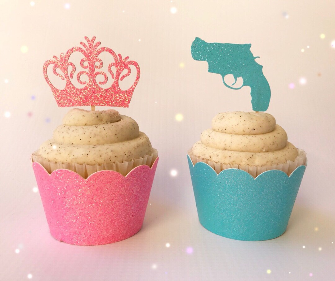 Guns or Glitter Cupcake Toppers Guns or Glitter Gender Reveal Boy or ...